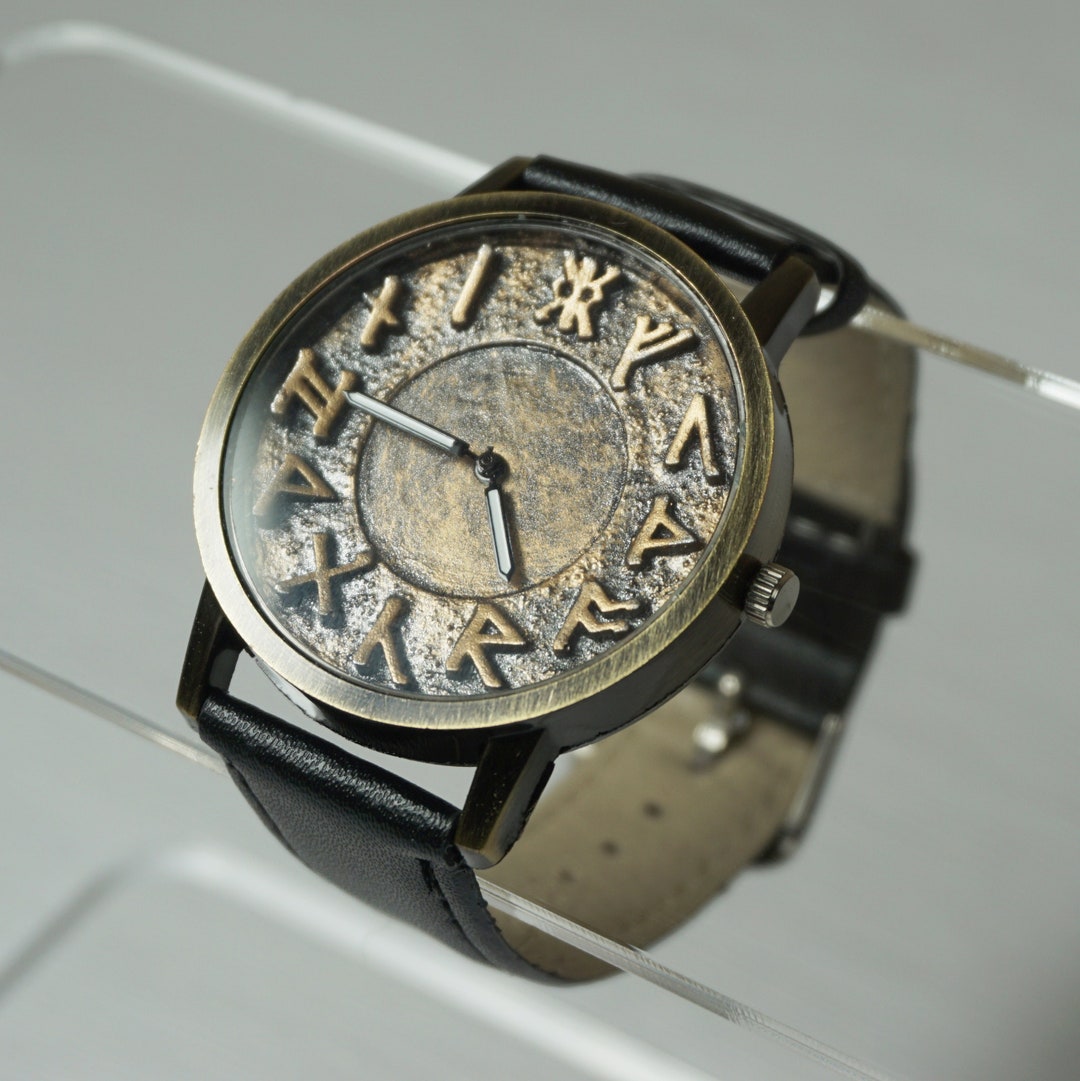 Handmade Rune Numerals Wristwatch 3d Gold Numerals Bronze Rustic Faded ...