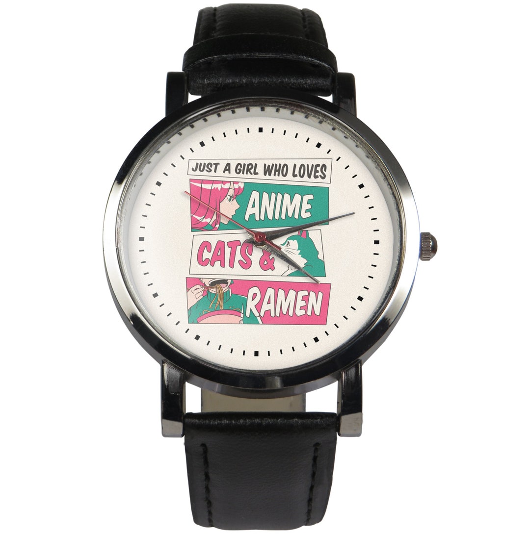 Anime Girl Leather Strap Watch: Cats & Ramen Lover Gift - Etsy