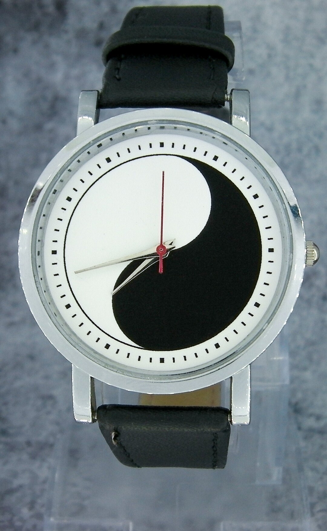 Yin Yang Watch, Minimalist Design, Black Leather Strap - Etsy