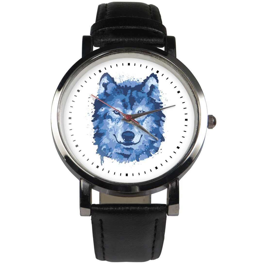 Watercolor Lone Wolf Wristwatch Design. Unique Colorful Watch With Blue ...