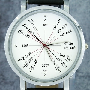Mathematics Unit Circle Watch: Radian Angle Design, Black Leather Strap ...