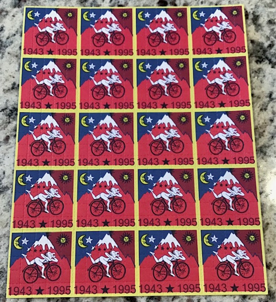 Blotter Art Red 20 Panel 'albert Hofmann Bike Ride 1943 1995 Commemorative Vintage Perforated ...
