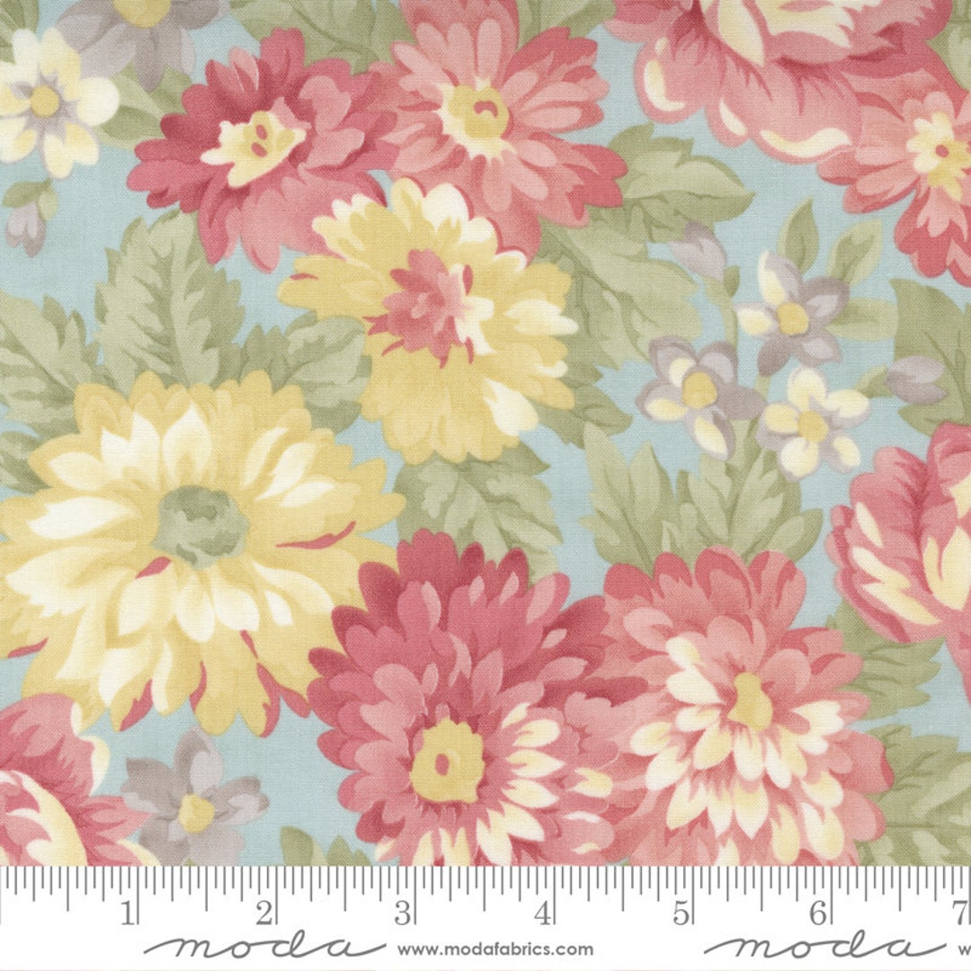 Moda "promenade" English Garden Large Floral Focal Sky (44280-13) by 3 ...