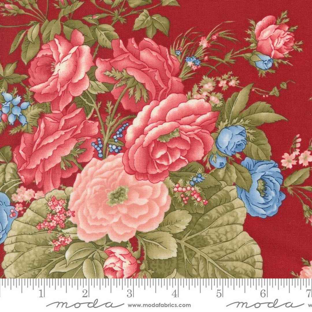 Moda "grand Haven" Cabbage Rose Florals Americana Crimson (14980-15) by ...