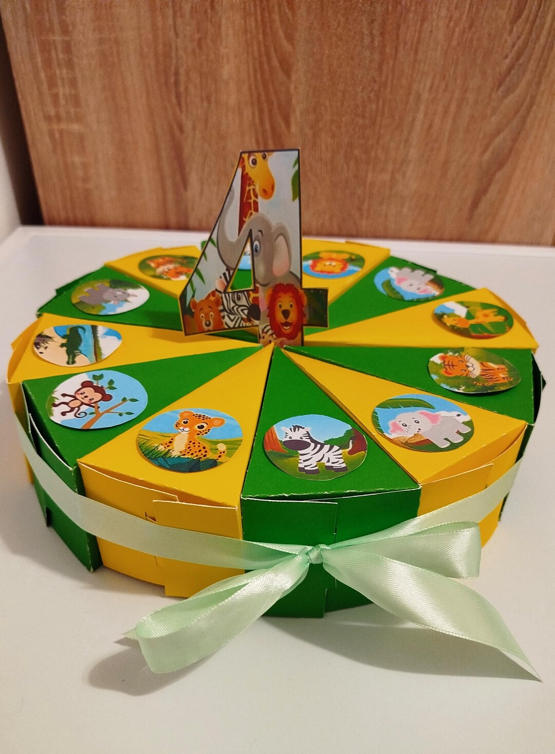 3D Cardboard Cake, Jungle Animals, Birthday Cake, Cake Piece Box ...