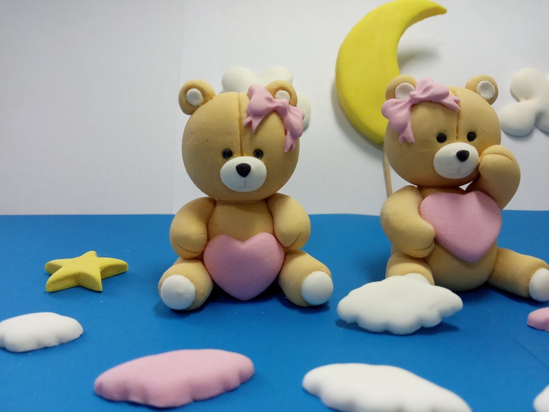 Fondant Teddy Bears With Moon and Clouds Cake Topper, Fondant Cake ...
