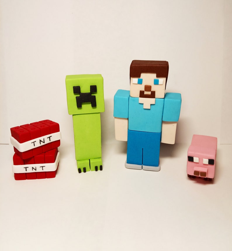 Minecraft Inspired Fondant Cake Topper Set Steve Creeper - Etsy