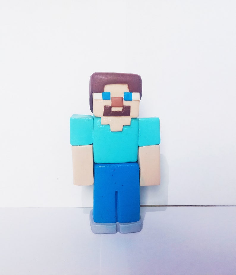 Minecraft inspired fondant cake topper set Steve Creeper | Etsy