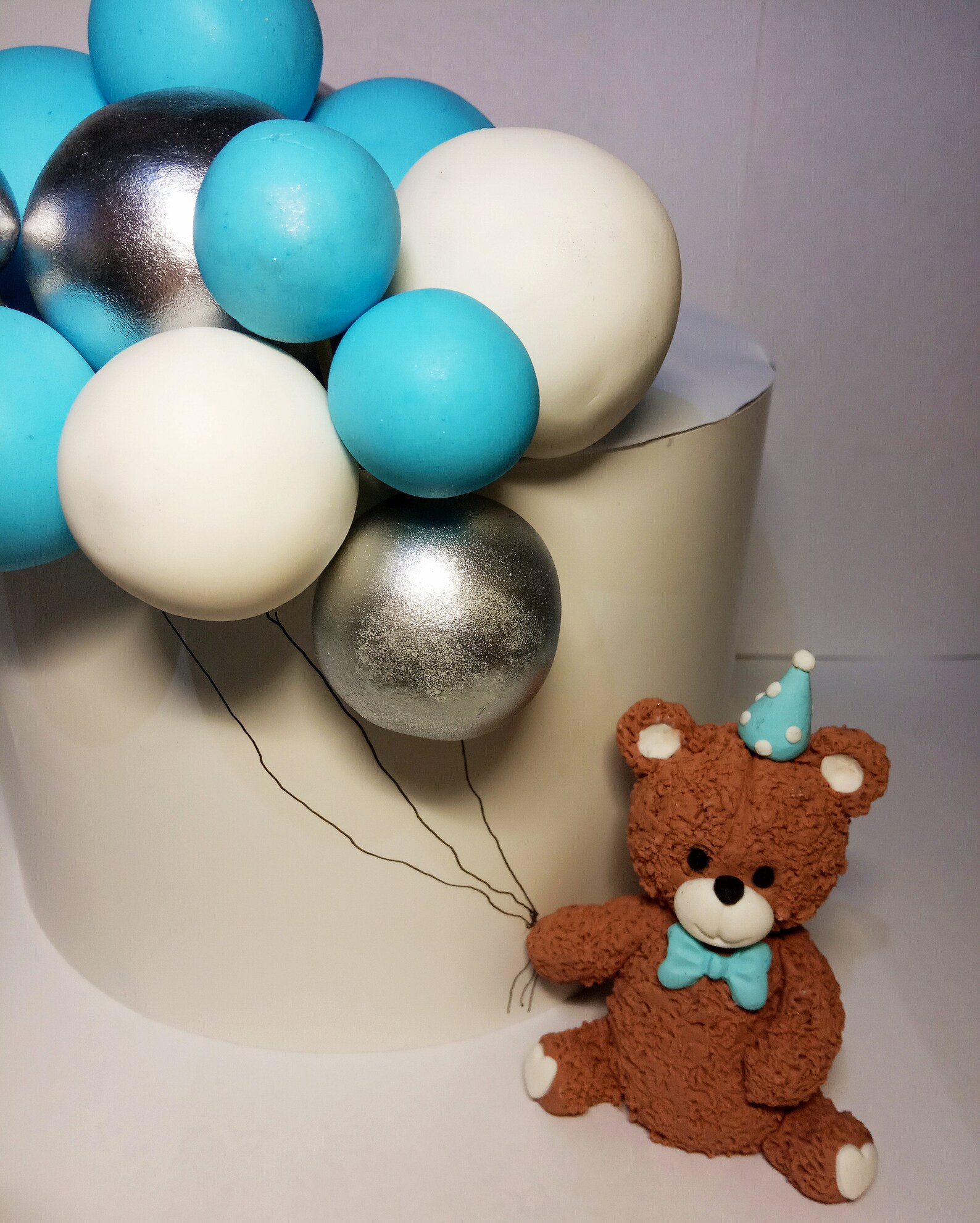 Fondant Teddy Bear With Balloons Cake Topper, Fondant Cake Topper for ...
