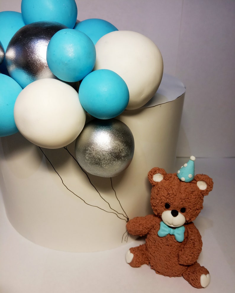 Fondant Teddy Bear With Balloons Cake Topper, Fondant Cake Topper for ...