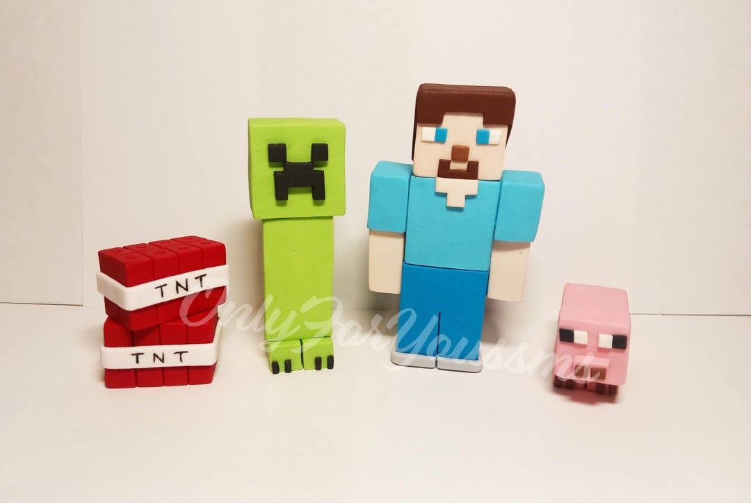 Minecraft Inspired Fondant Cake Topper Set, Steve, Creeper, Pig, TNT ...