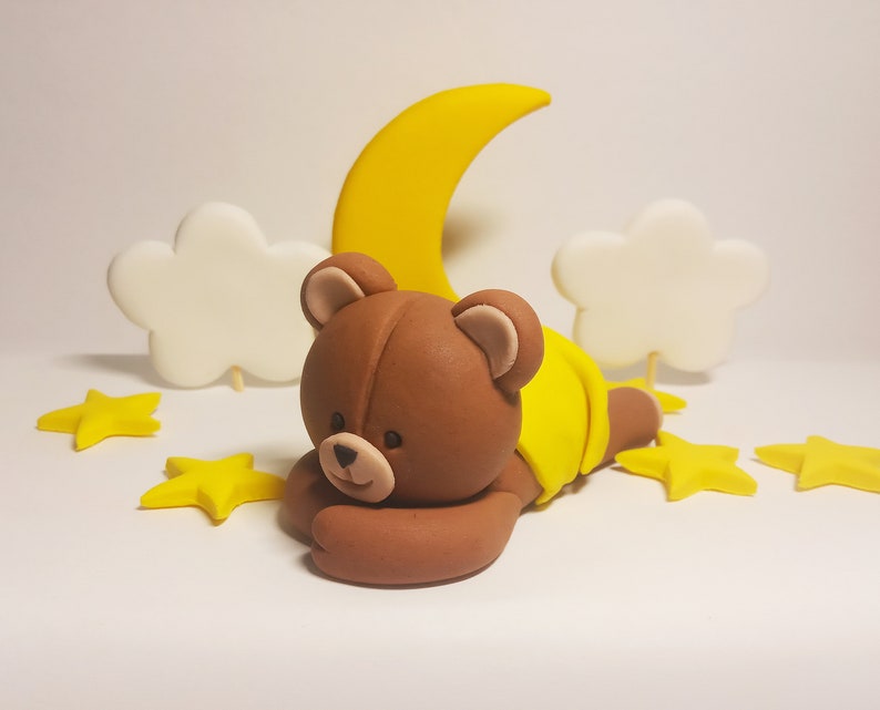 Fondant Teddy Bears With Moon and Clouds Cake Topper Fondant - Etsy