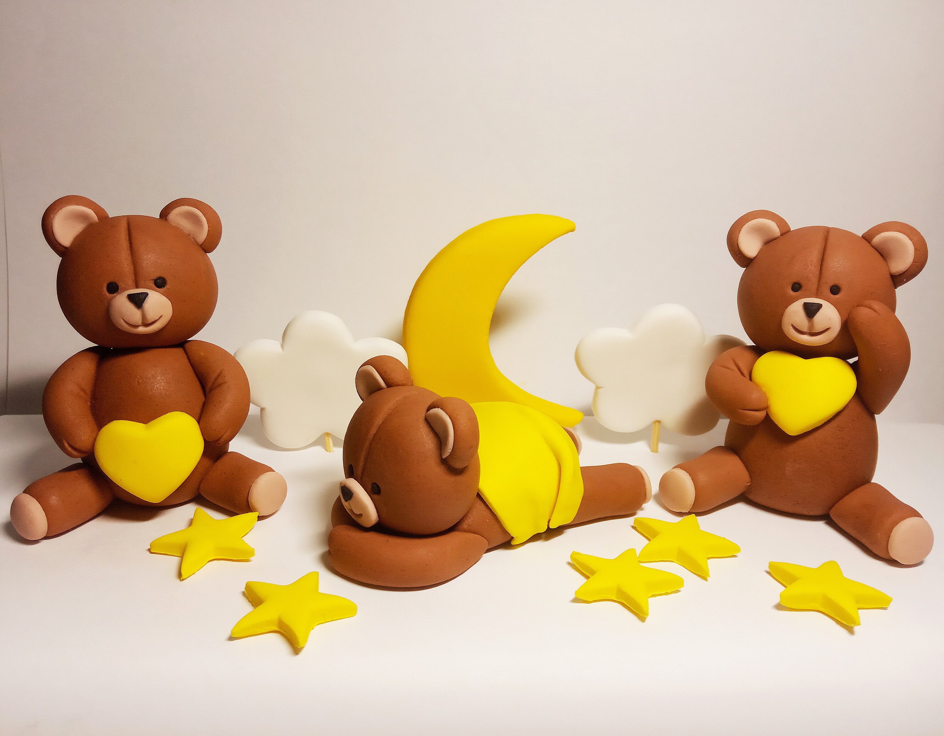 Fondant Teddy Bears With Moon and Clouds Cake Topper Fondant - Etsy