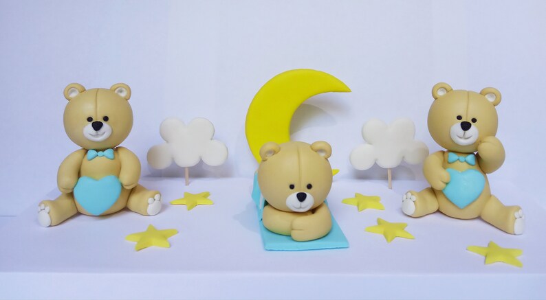 Fondant Teddy Bears With Moon and Clouds Cake Topper Fondant - Etsy