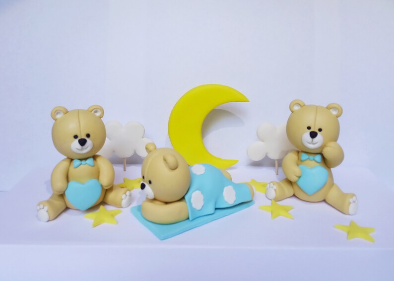 Fondant Teddy Bears With Moon and Clouds Cake Topper Fondant - Etsy