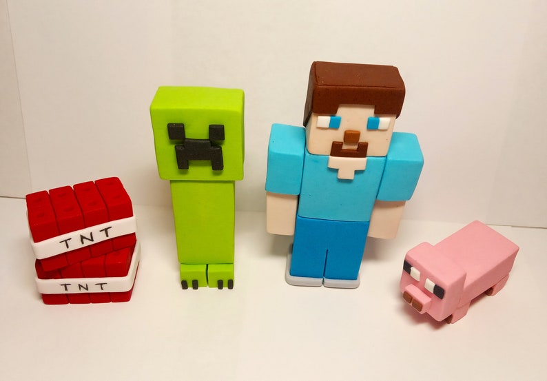 Minecraft Inspired Fondant Cake Topper Set Steve Creeper - Etsy