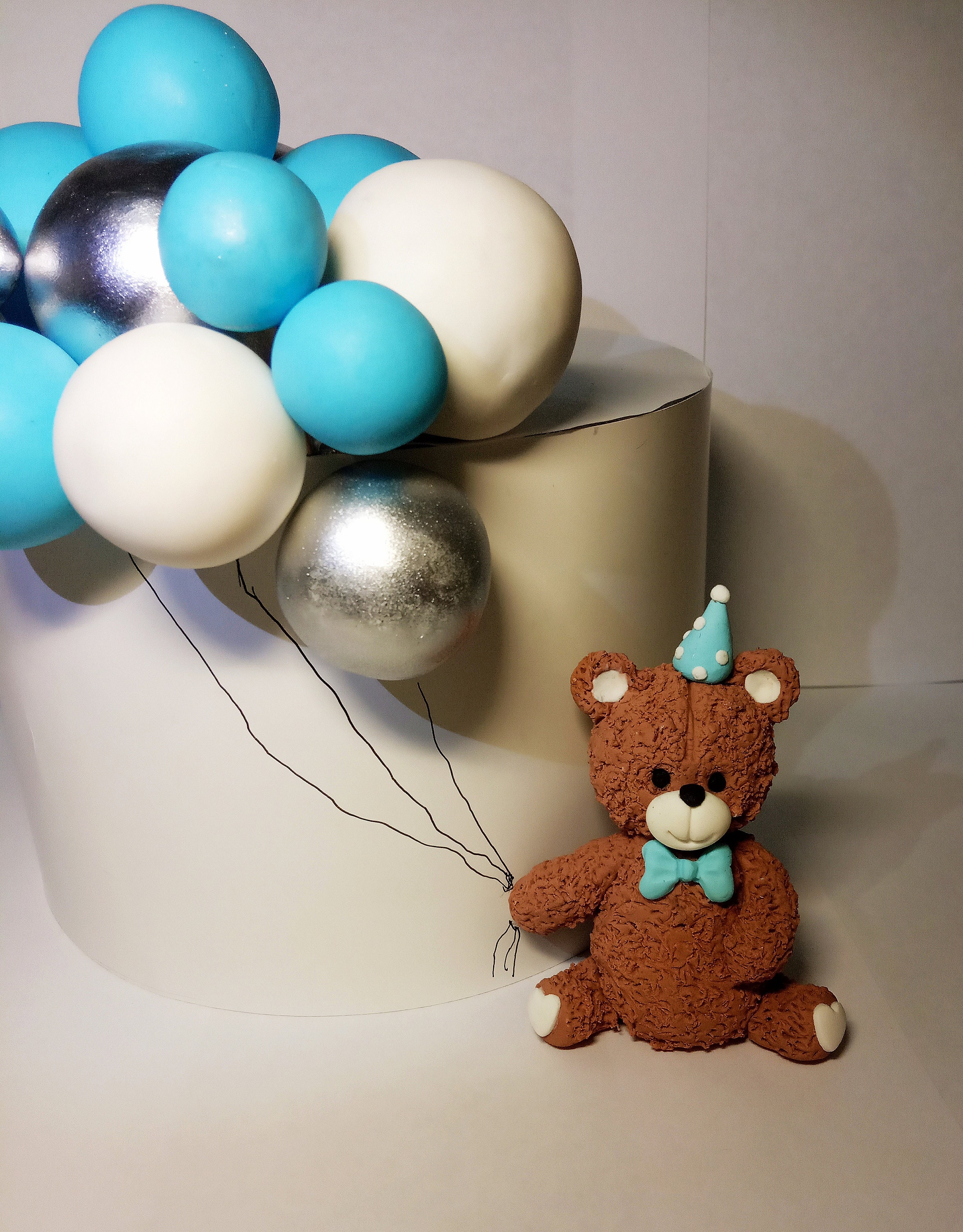 Fondant Teddy Bear With Balloons Cake Topper, Fondant Cake Topper for ...