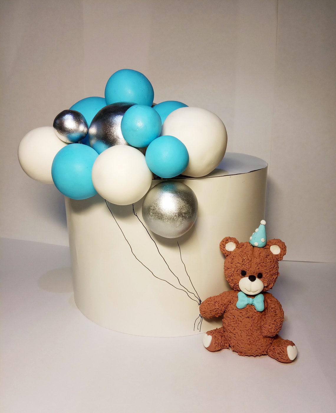 Fondant Teddy Bear With Balloons Cake Topper Fondant Cake - Etsy