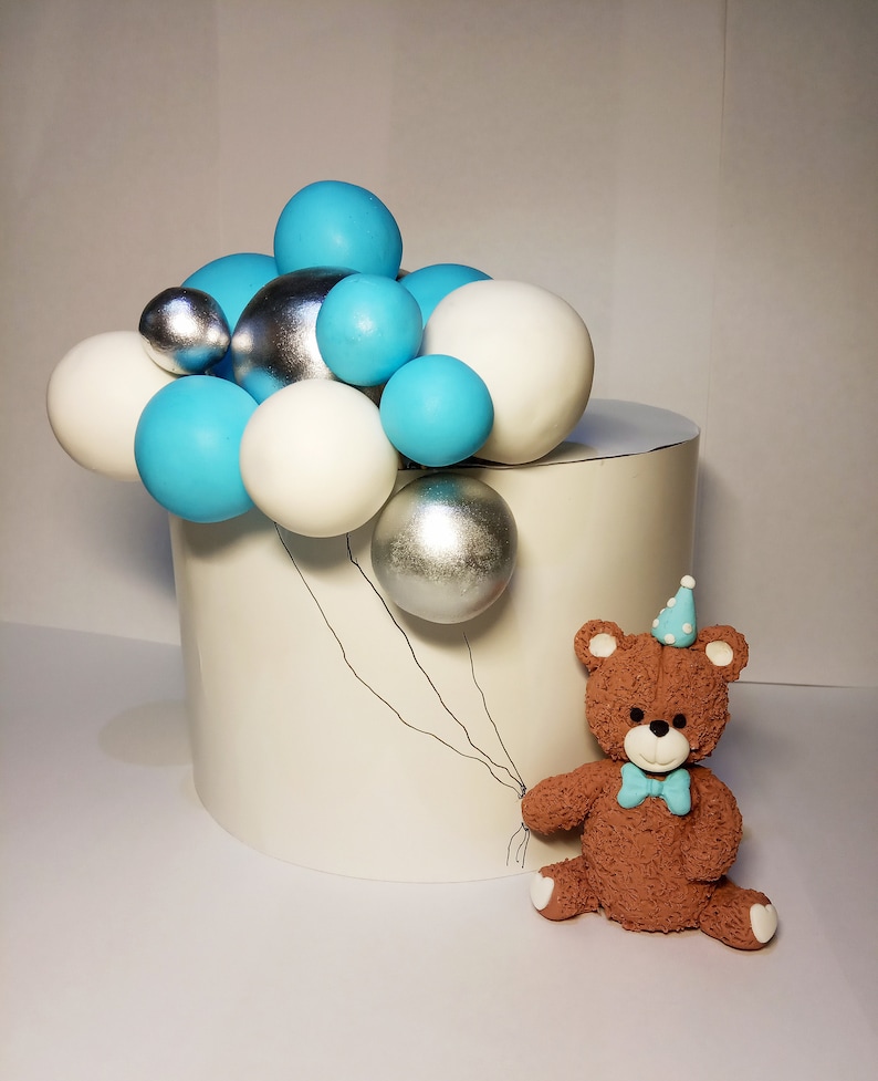 Fondant Teddy Bear With Balloons Cake Topper, Fondant Cake Topper for ...