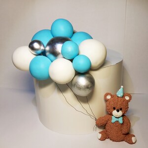 Fondant Teddy Bear With Balloons Cake Topper, Fondant Cake Topper for ...