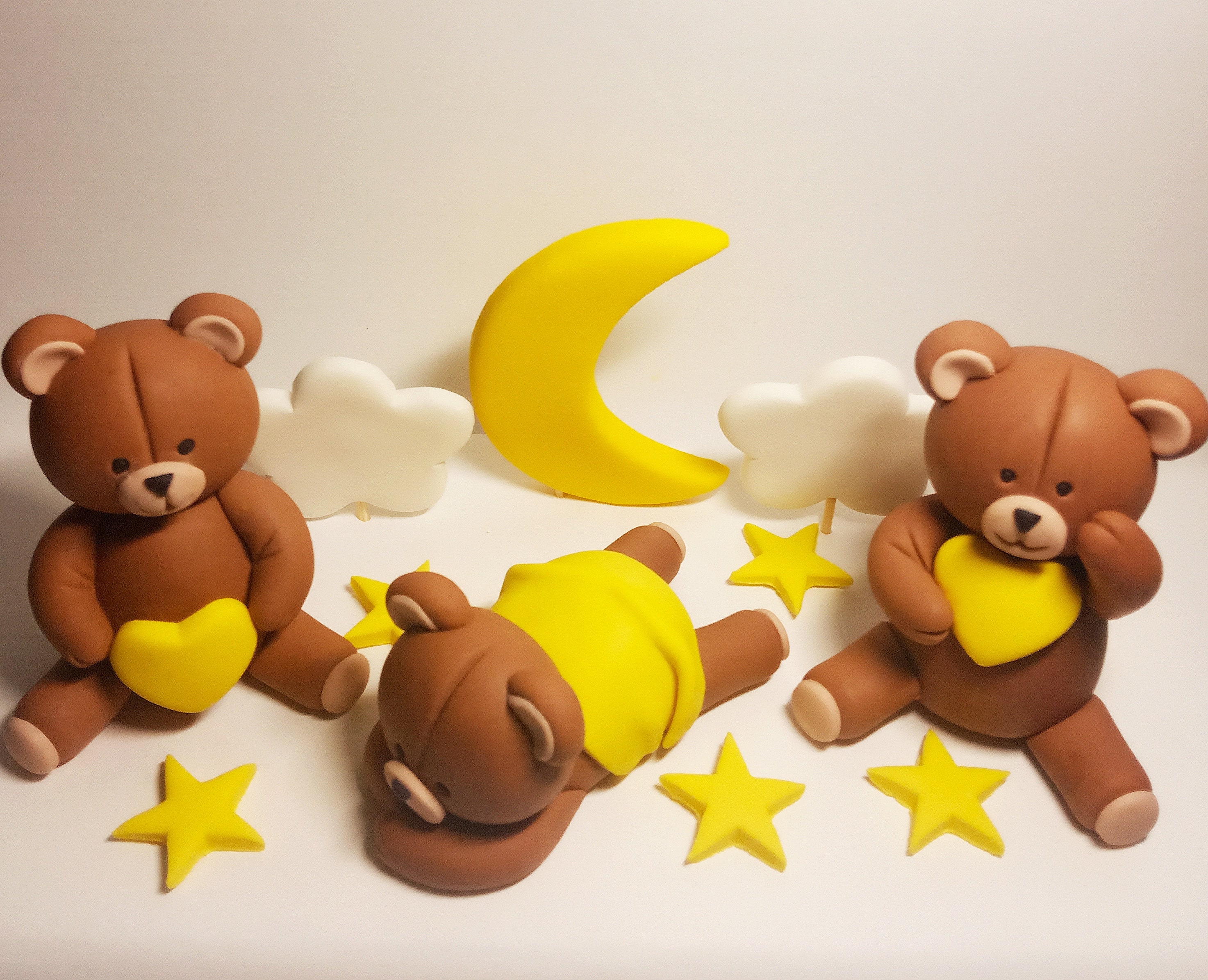 Fondant Teddy Bears With Moon and Clouds Cake Topper Fondant - Etsy