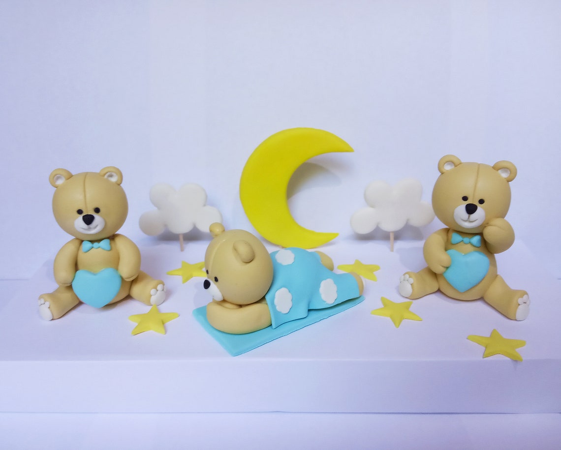 Fondant Teddy Bears With Moon and Clouds Cake Topper Fondant - Etsy