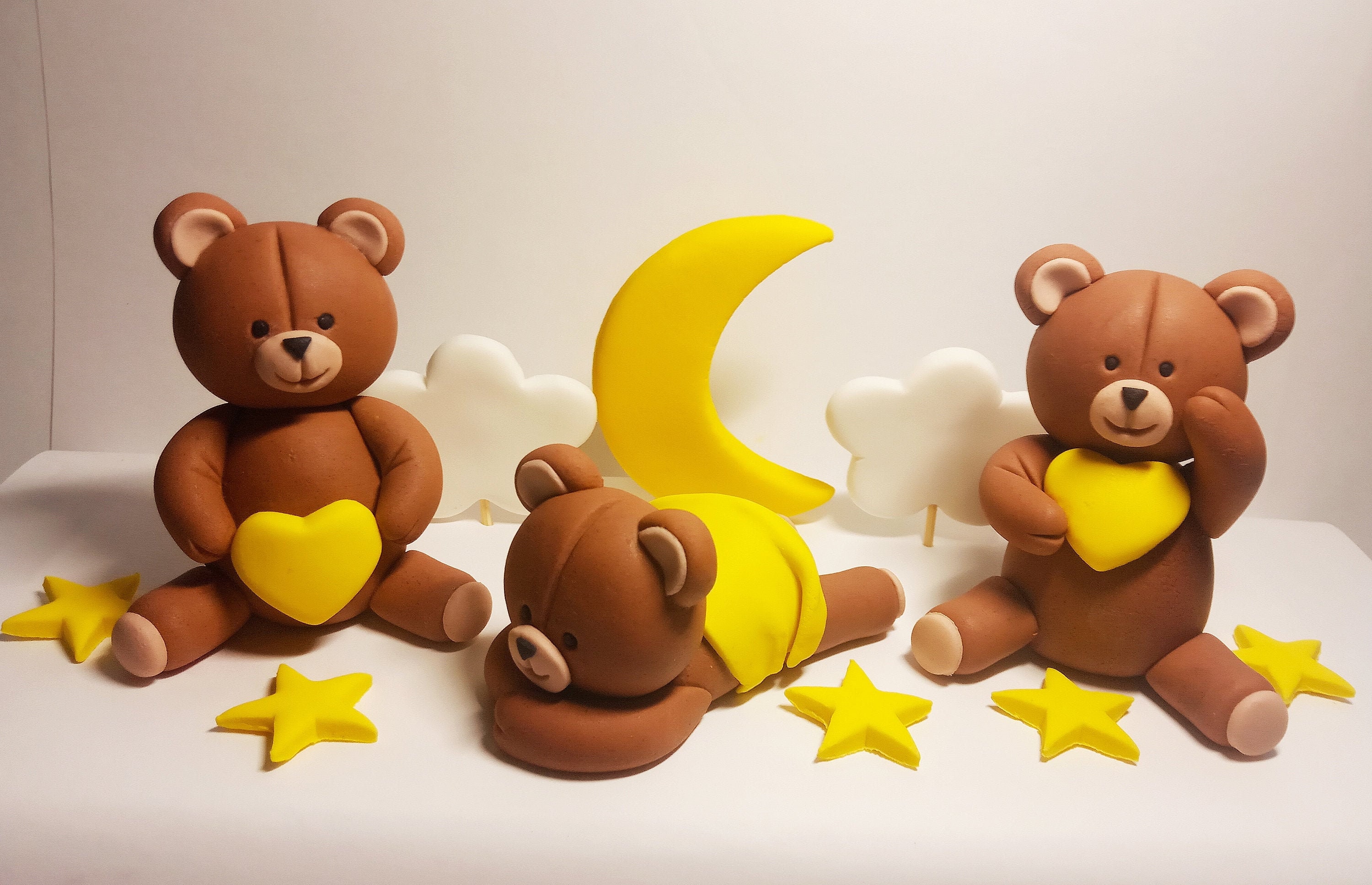 Fondant Teddy Bears With Moon and Clouds Cake Topper Fondant - Etsy