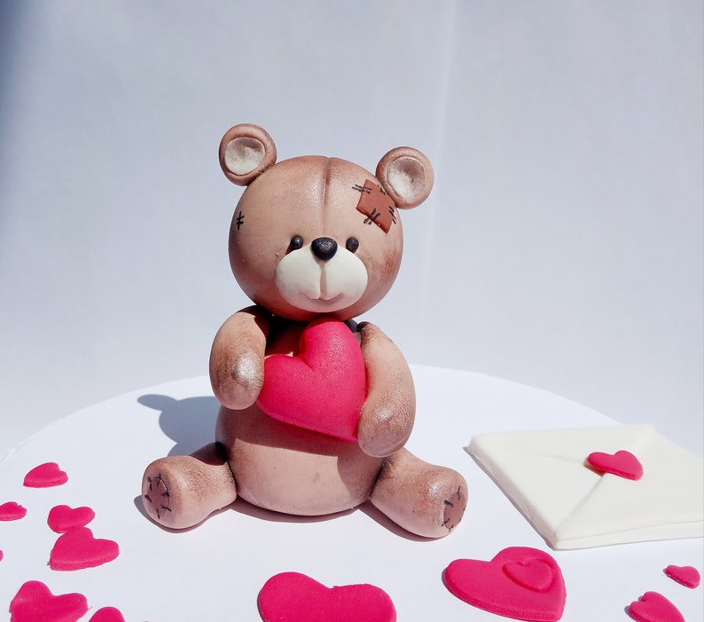 Fondant Teddy Bear With Ladder and Hearts Cake Topper Fondant - Etsy