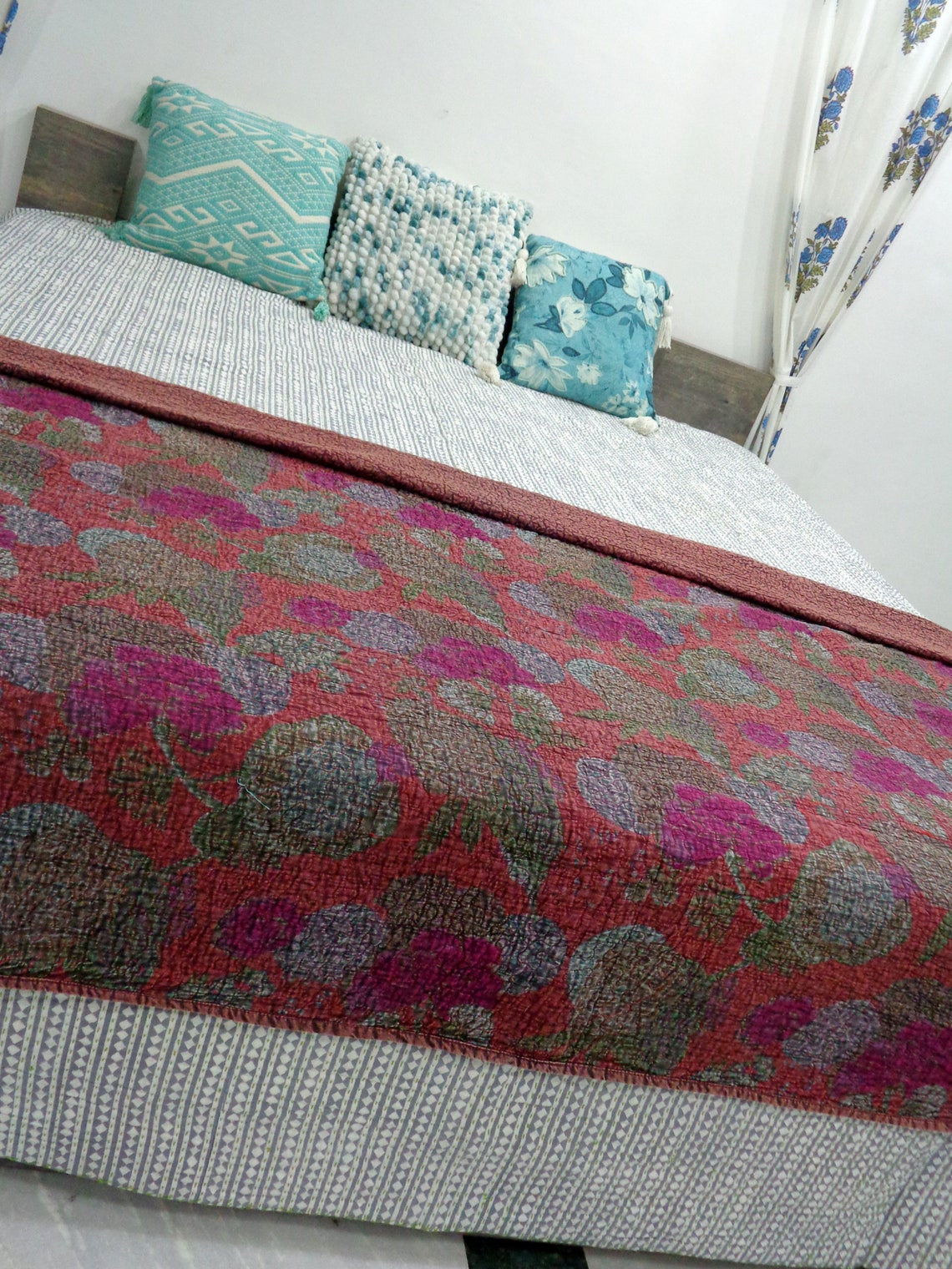 Floral Quilt Designer Reversible Twin Size Quilt Rust Color | Etsy