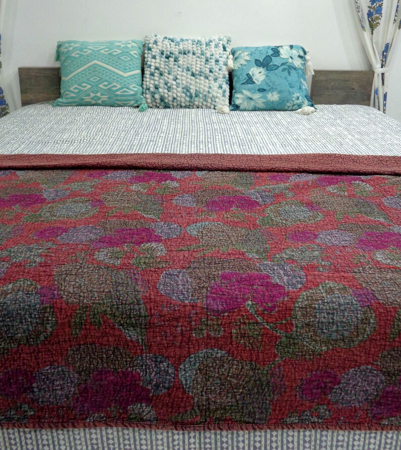 Floral Quilt Designer Reversible Twin Size Quilt Rust Color | Etsy