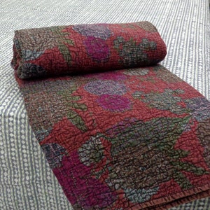 Floral Quilt Designer Reversible Twin Size Quilt Rust Color Stonewash ...