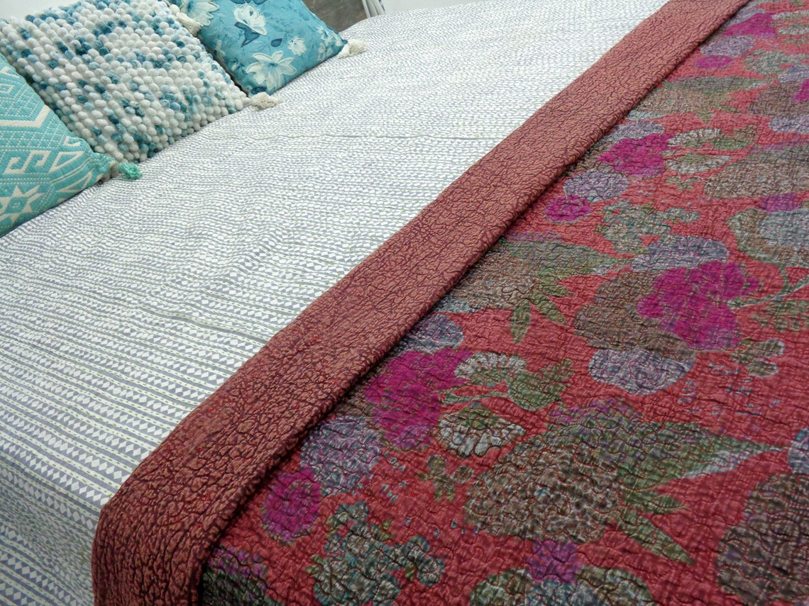 Floral Quilt Designer Reversible Twin Size Quilt Rust Color | Etsy