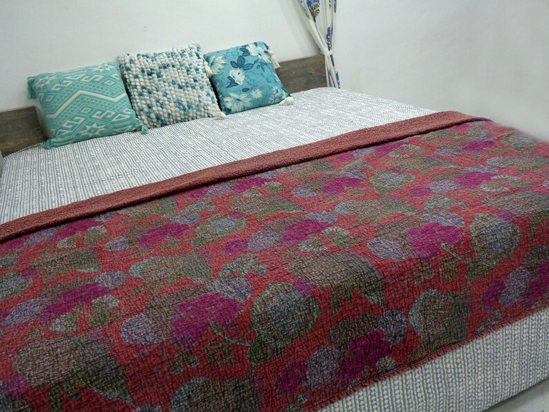 Floral Quilt Designer Reversible Twin Size Quilt Rust Color | Etsy