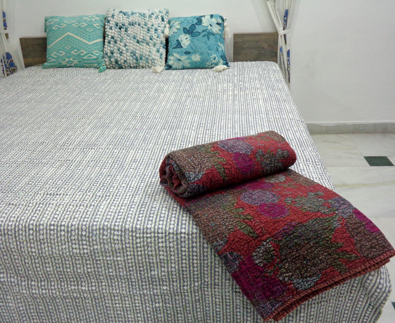 Floral Quilt Designer Reversible Twin Size Quilt Rust Color | Etsy