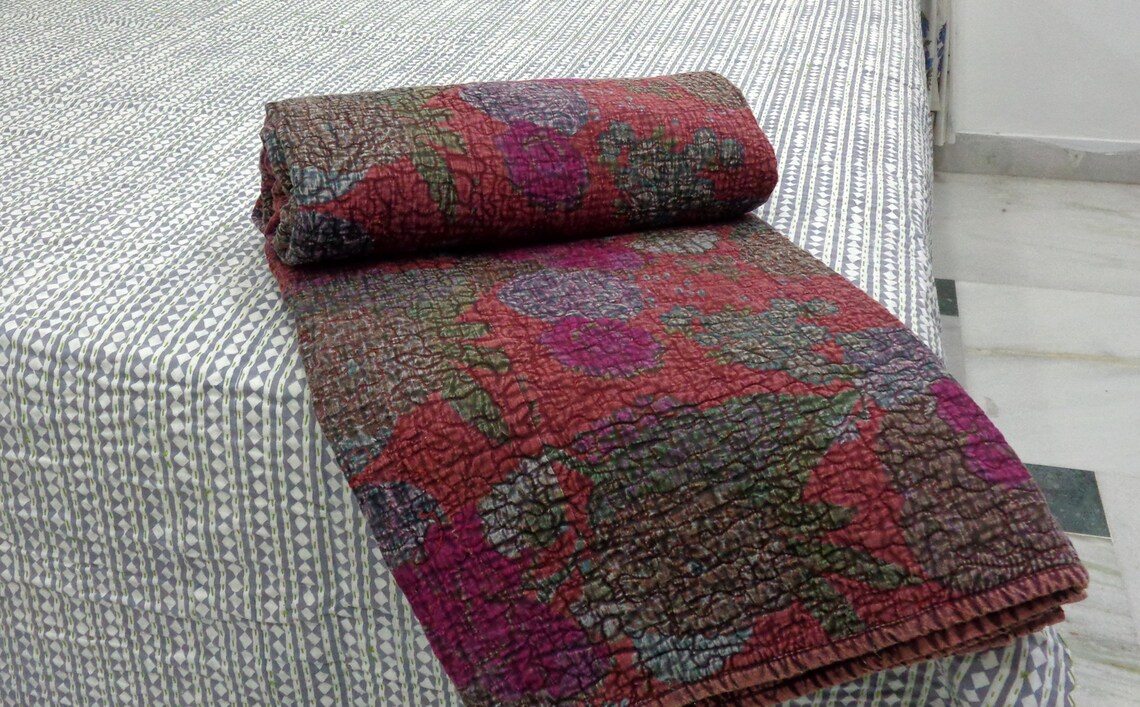 Floral Quilt Designer Reversible Twin Size Quilt Rust Color - Etsy