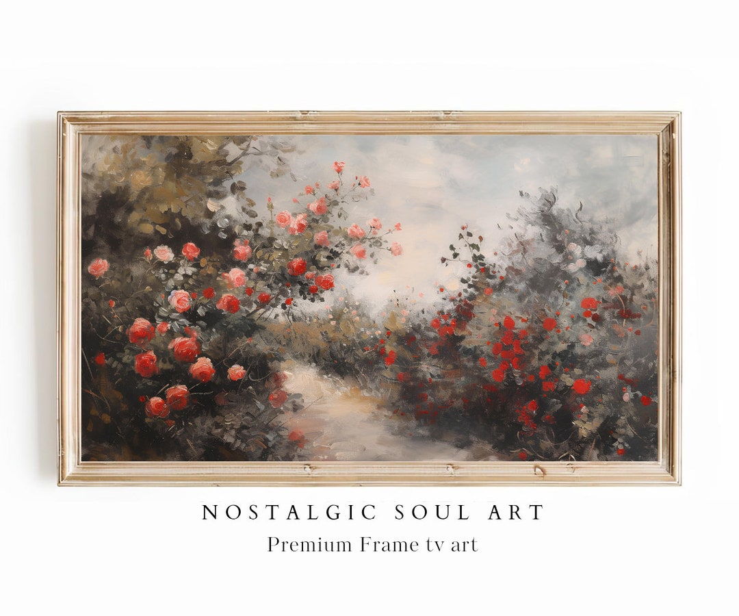 Roses Frame TV Art ROSE Garden Frame Tv Art Oil Painting, Vintage Frame ...