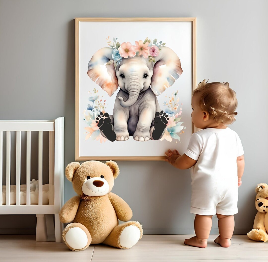 Babys First Footprint,baby Elephant Print Cute Keepsake, Nursery Art ...