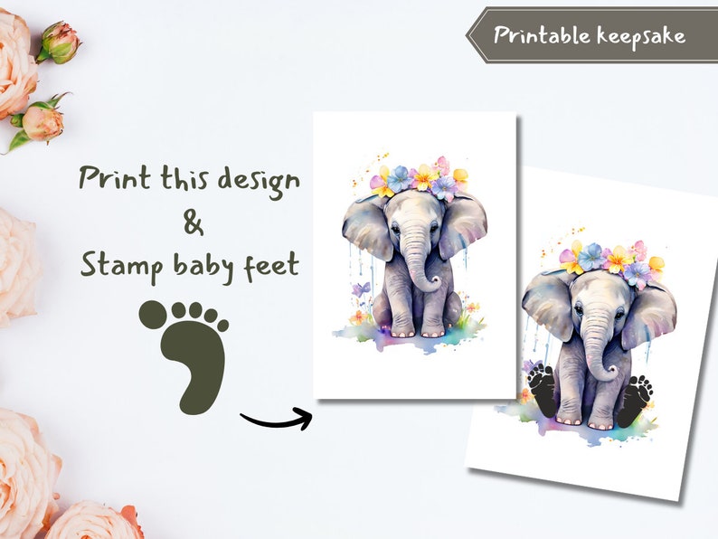 Babys First Footprint,baby Elephant Print Cute Keepsake, Nursery Art ...