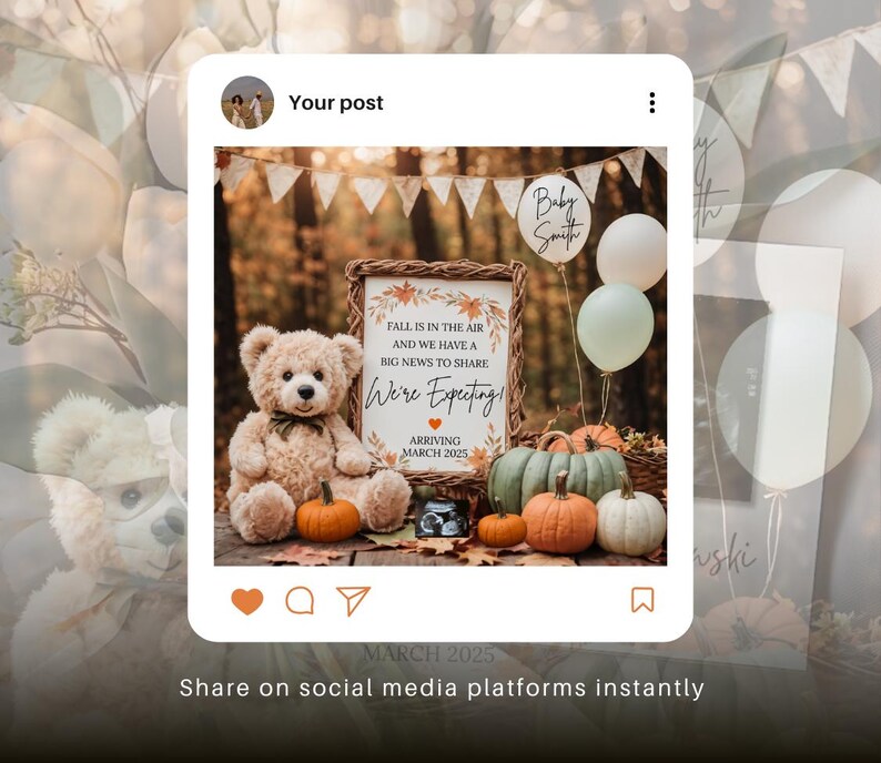 Fall Pregnancy Announcement Digital, Autumn Baby Reveal, Gender Neutral ...