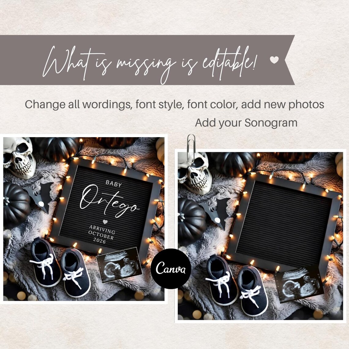 Halloween Pregnancy Announcement, Spooky October Baby Reveal (digital ...