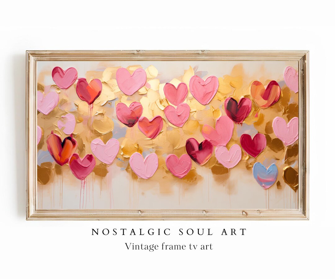 Frame TV Art Valentine's Day Hearts, Valentines Hearts Gold Pink Red ...
