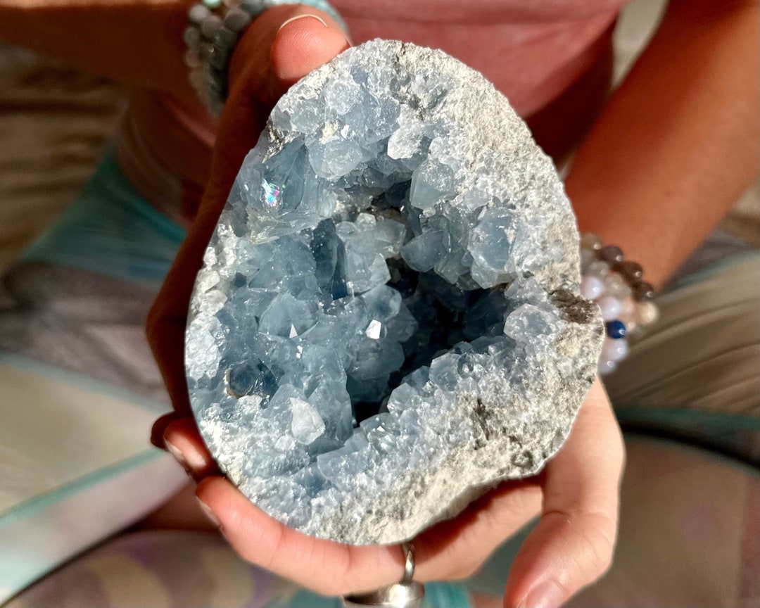 Celestite Crystal Egg Polished Natural Blue Crystal Cluster - Etsy