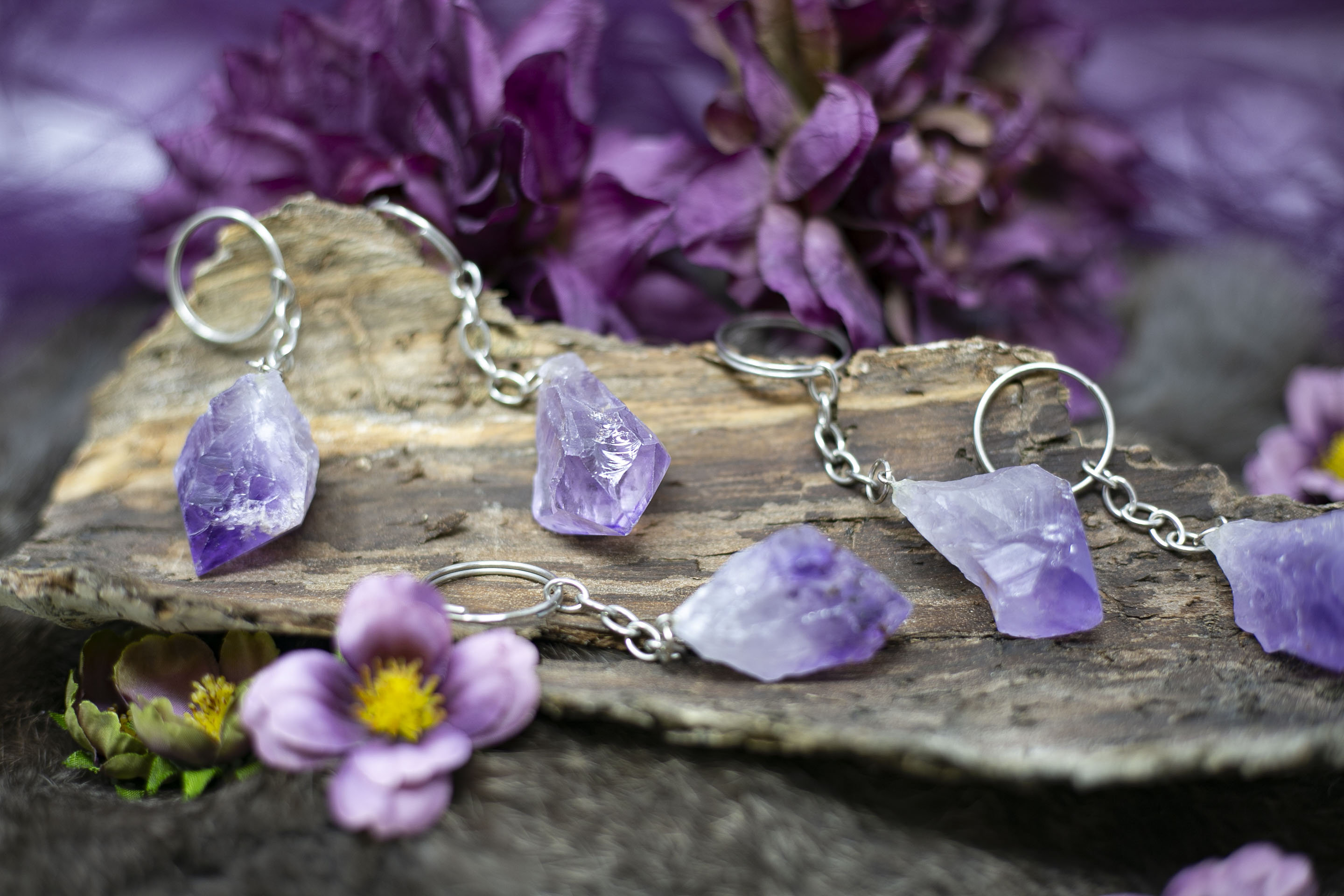 Raw Amethyst Crystal Keychain Crystal Key Chain Amethyst | Etsy