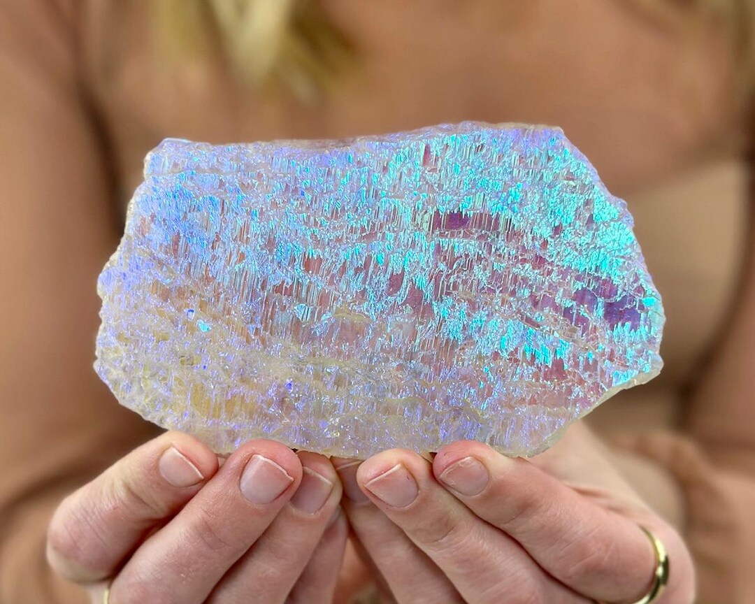Rare Titanium Aura Quartz Slab From Brazil – Iridescent Crystal With High Vibrational Energy ...