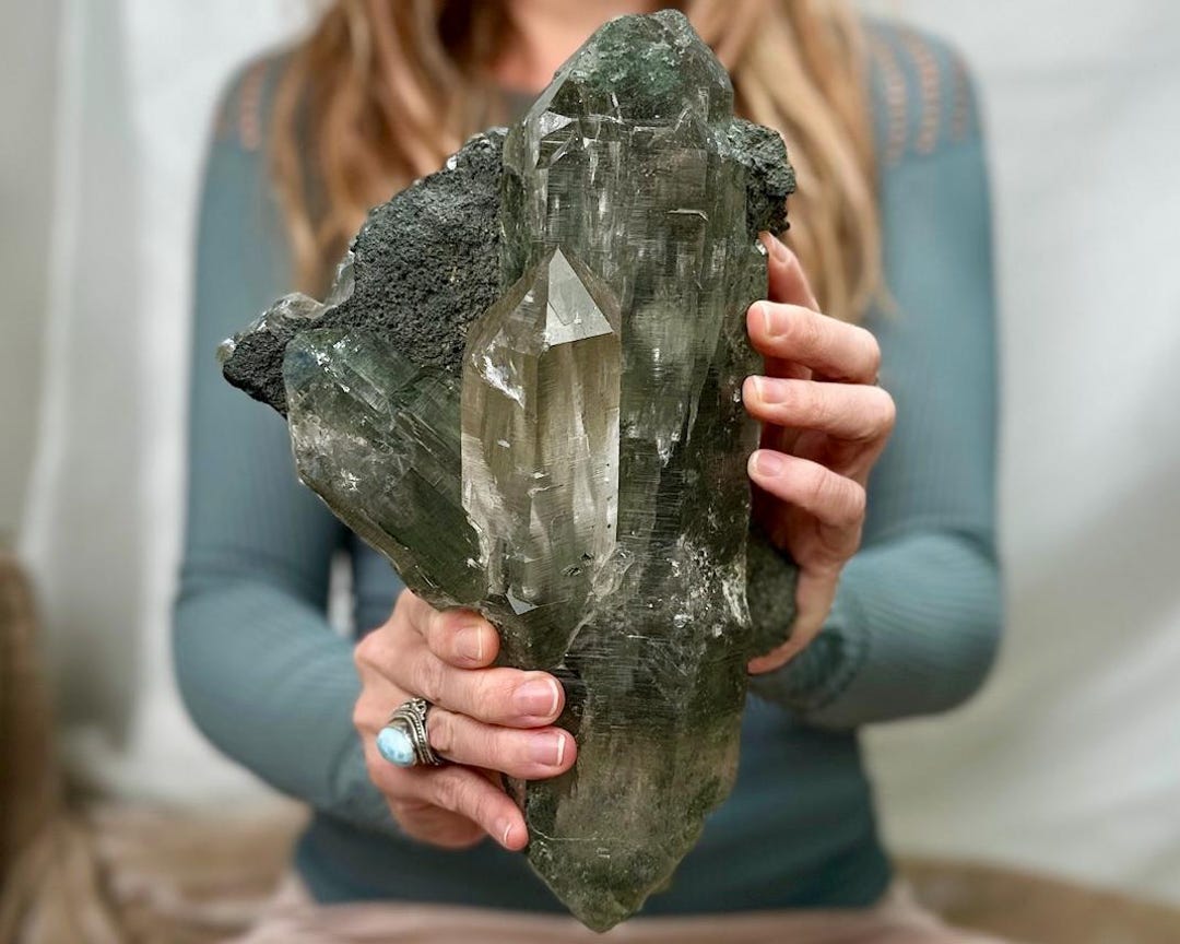 Himalayan Quartz Cluster: Chlorite Inclusions, Collector Grade Crystal ...