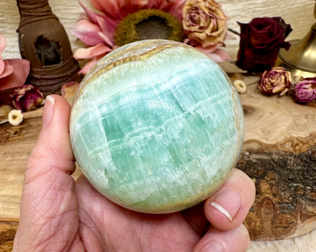 Pistachio Calcite Sphere, Polished Green Calcite Crystal Ball, Seafoam ...