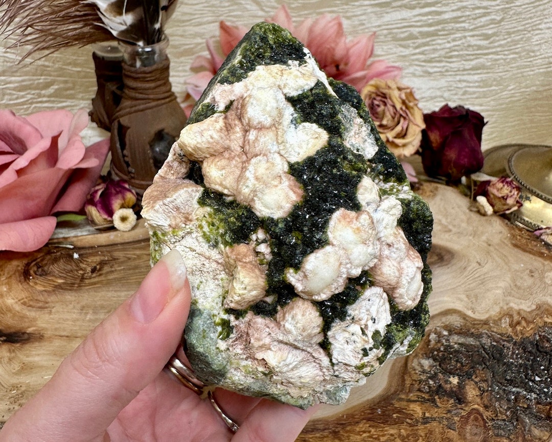 Stunning Epidote W/ Calcite Mineral Specimen From Morocco, Rare Green ...