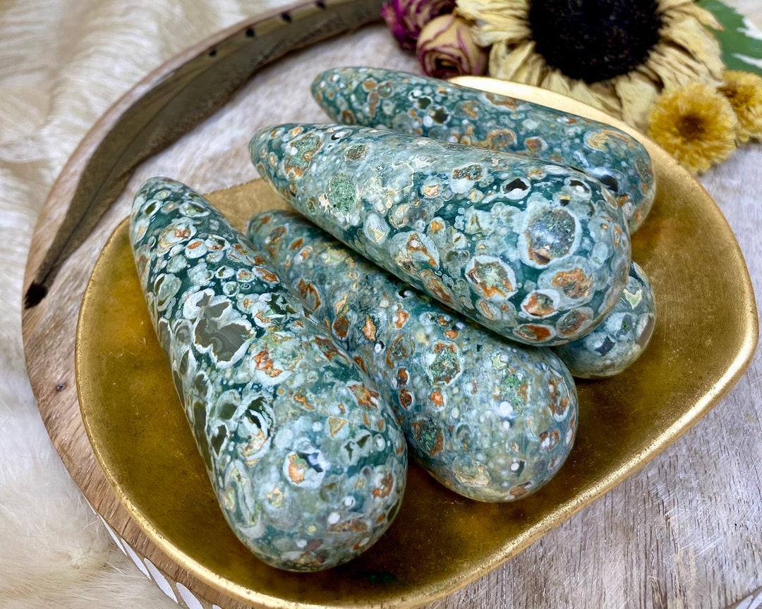Rhyolite Massage Wand, 'rainforest Jasper' Palm Stone, Polished ...