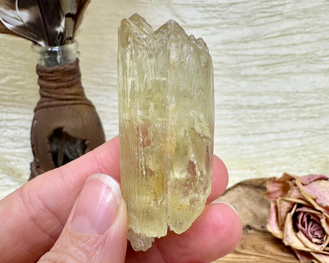 Hiddenite Crystal Specimen, Raw Natural Yellow Spodumene Mineral ...
