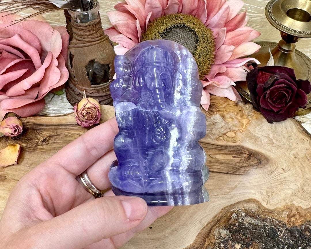 Purple Fluorite Ganesha Statue, Polished Ganesha Carving, Healing ...